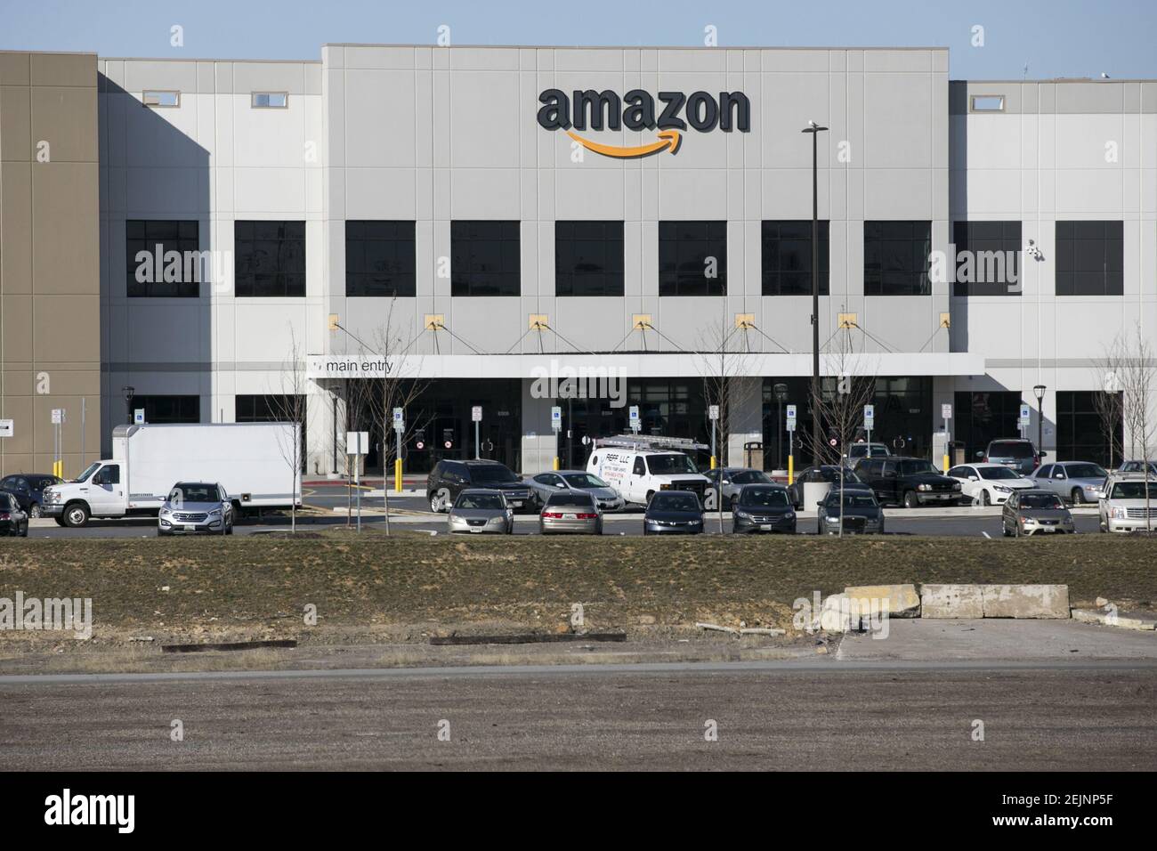 A logo sign outside of a Amazon fulfillment center in Baltimore ...