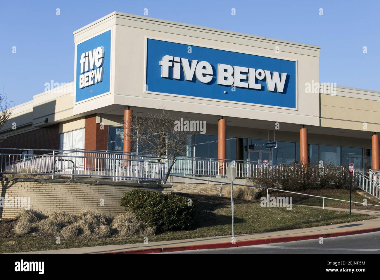 A logo sign outside of a Five Below retail store location in Baltimore ...