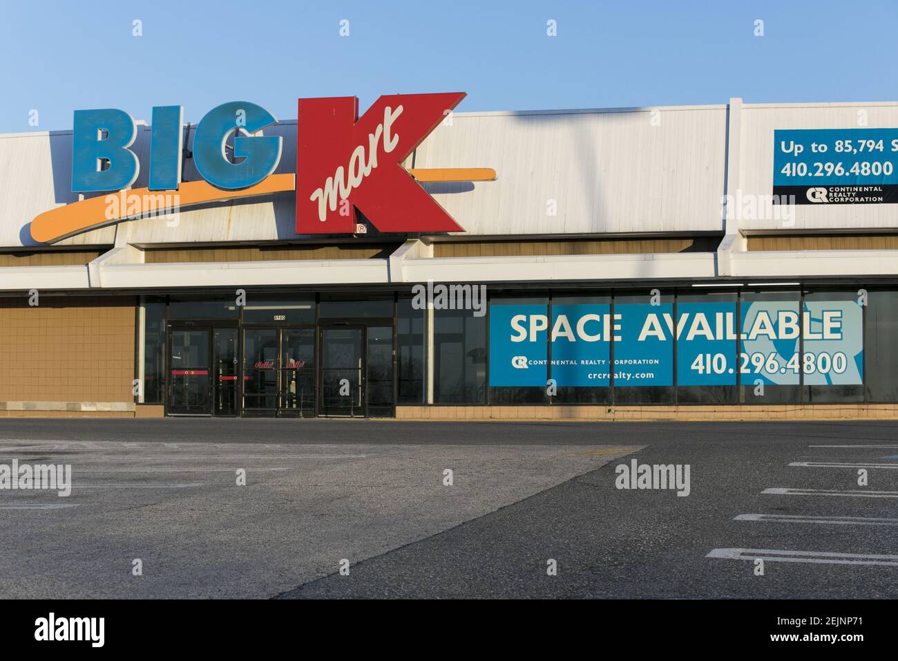 A 'Space Available" sign outside of a closed and abandoned Big Kmart ...