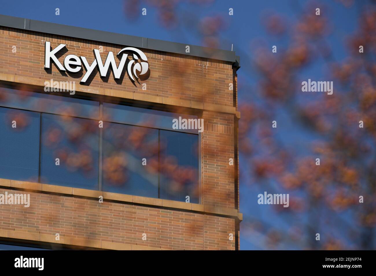 A logo sign outside of the headquarters of KeyW in Hanover, Maryland on ...
