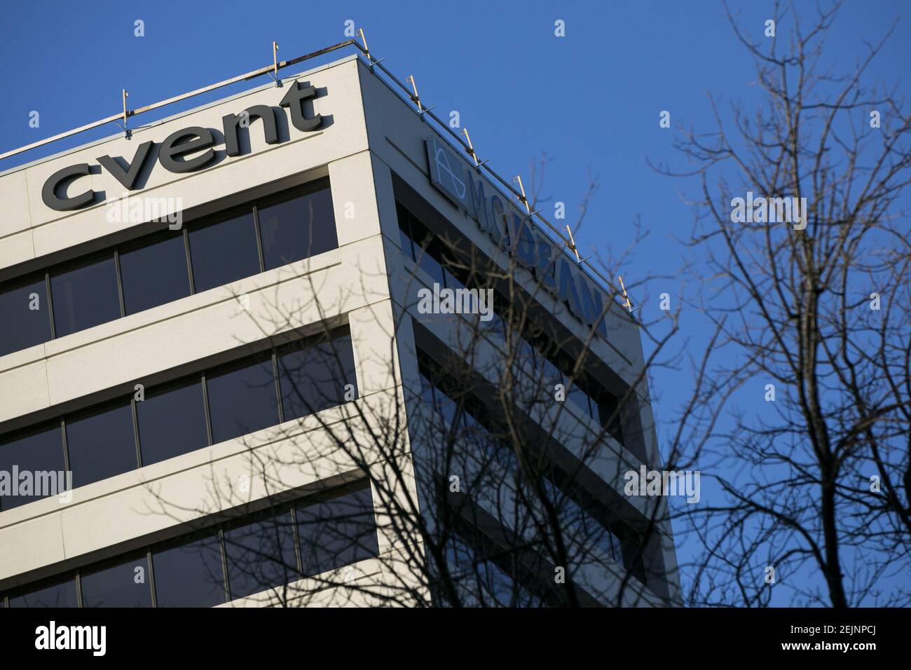 A logo sign outside of the headquarters of Cvent in McLean, Virginia ...