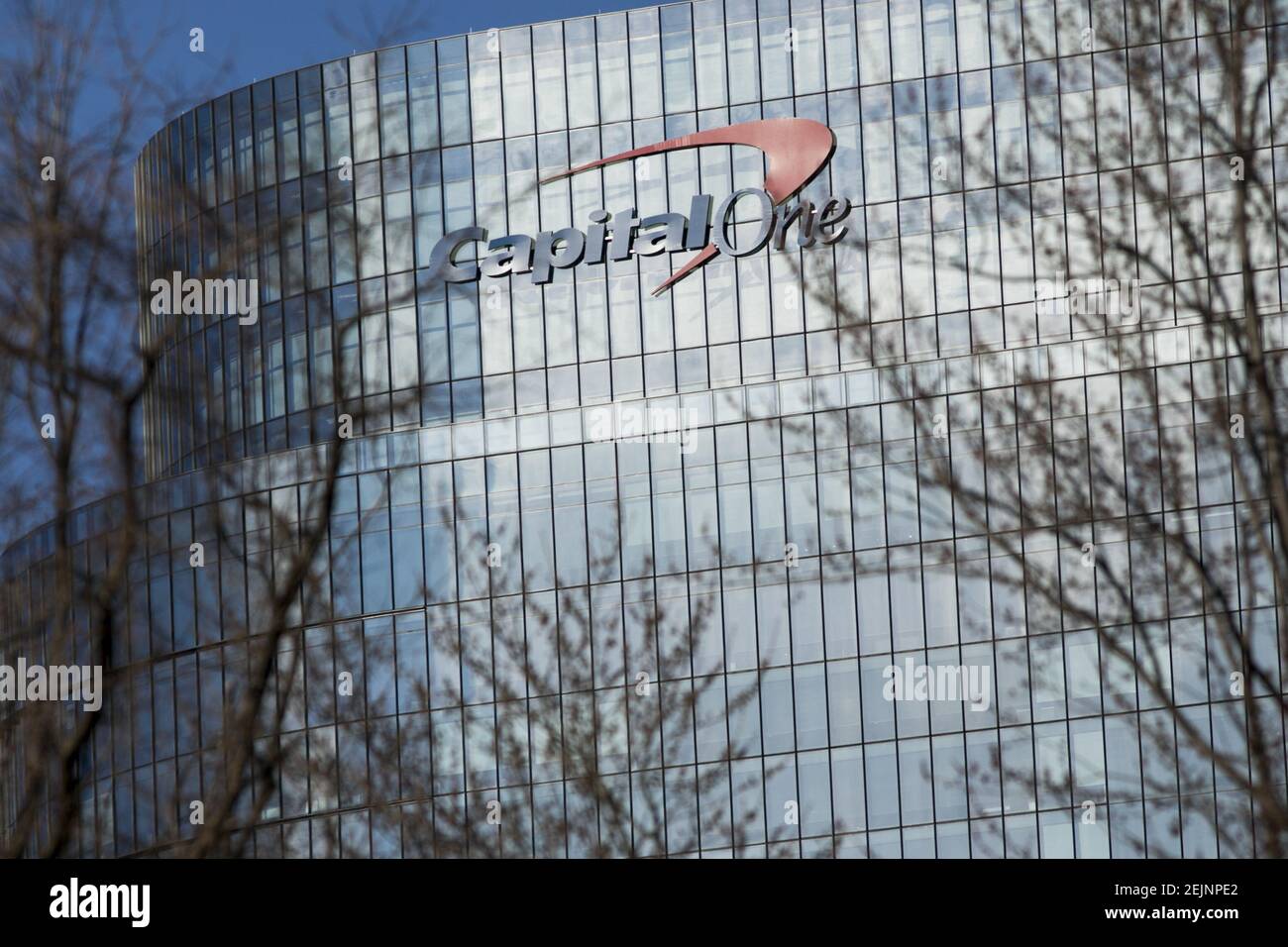A logo sign outside of the headquarters of Capital One Financial ...