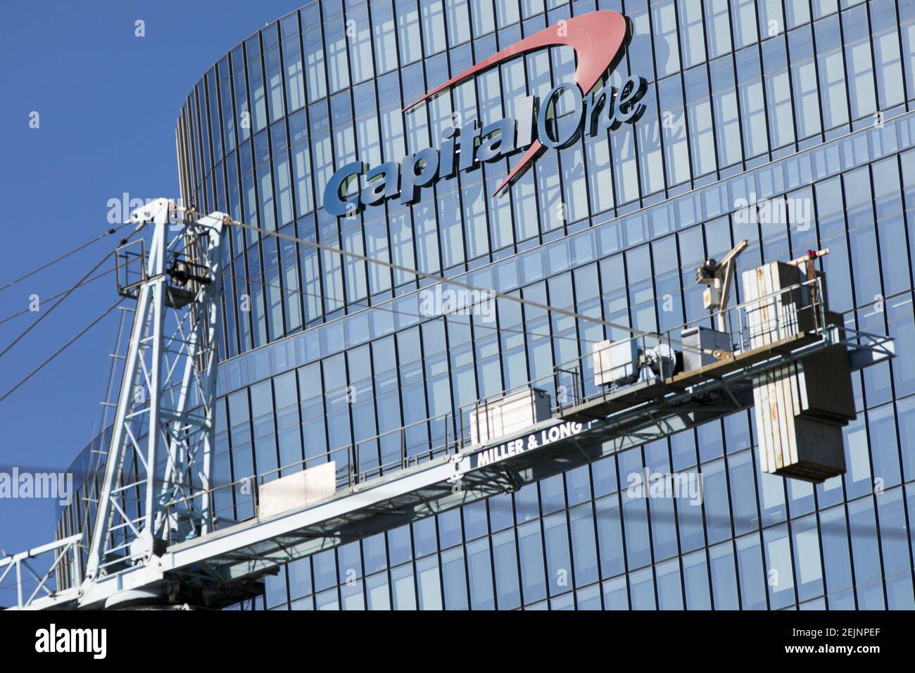 A logo sign outside of the headquarters of Capital One Financial ...