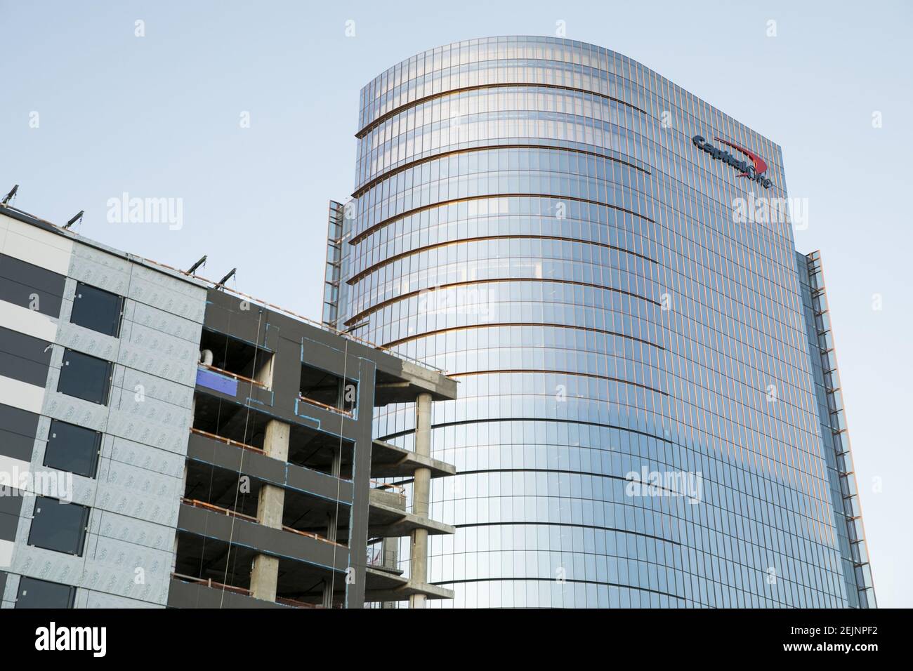 A logo sign outside of the headquarters of Capital One Financial ...