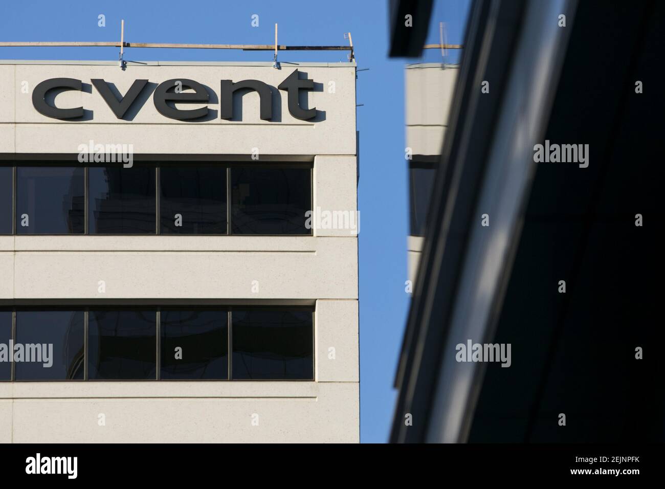 A logo sign outside of the headquarters of Cvent in McLean, Virginia ...