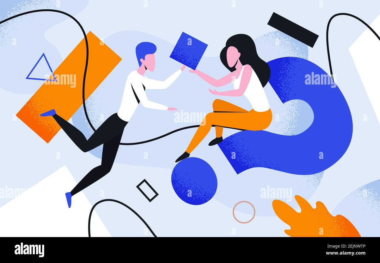 Business geometry, teamwork concept vector illustration. Cartoon tiny ...