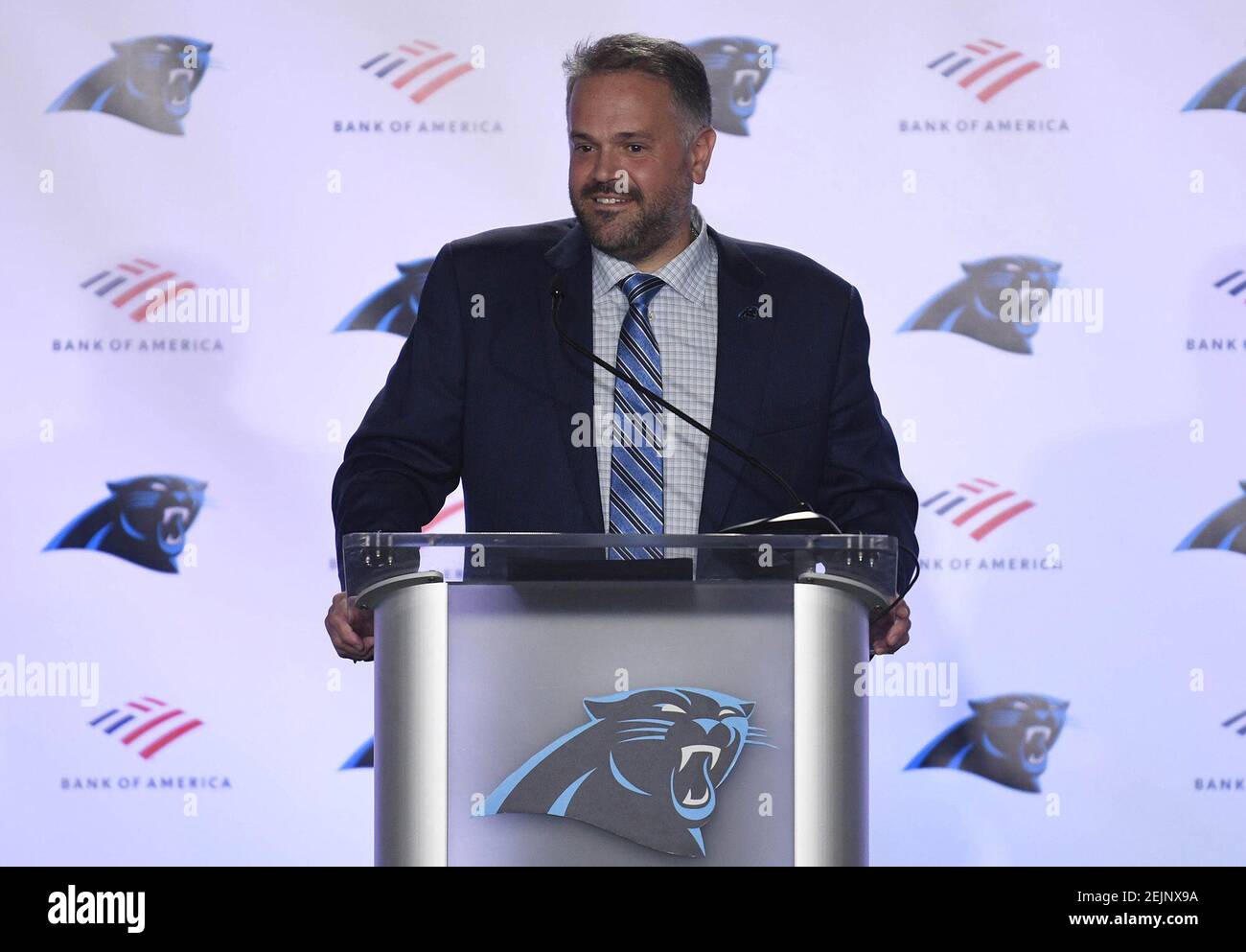 Carolina Panthers new head coach Matt Rhule during an introductory news ...