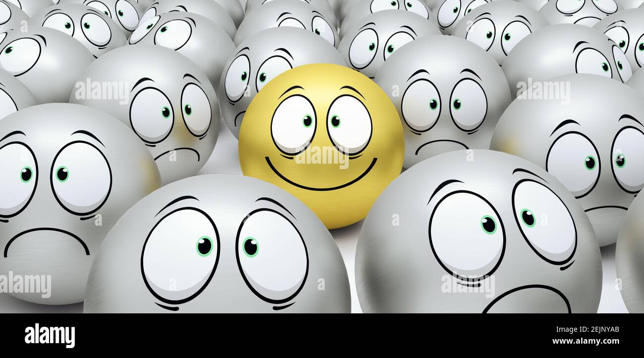 Happy and sad smiley faces in crowd 3d render 3d illustration Stock ...
