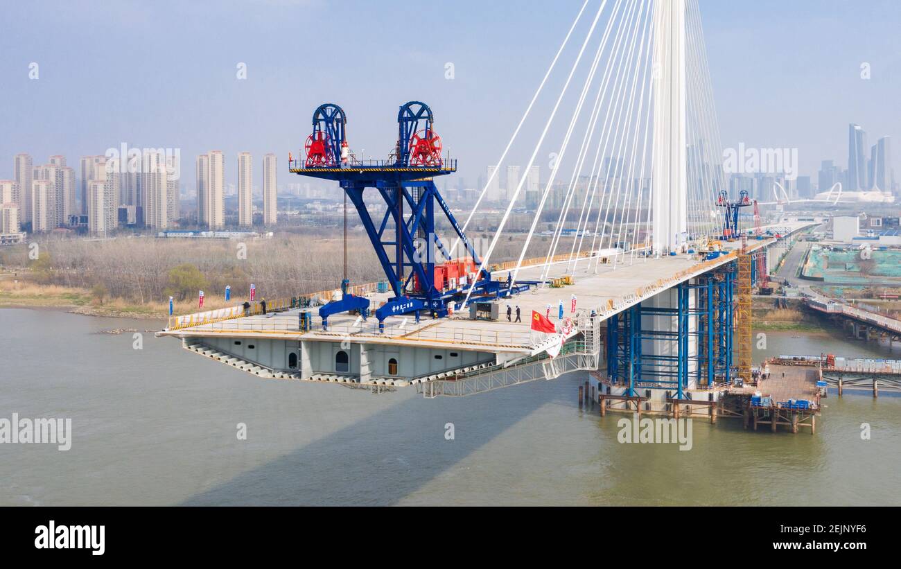 Jiangsu,CHINA-Construction workers work on the construction site of the ...