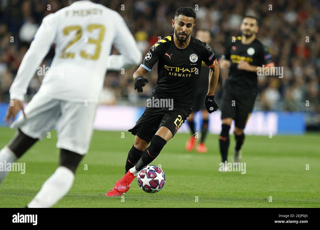 Riyad Mahrez of Manchester City during UEFA Champions League match, round of 16 first leg ...