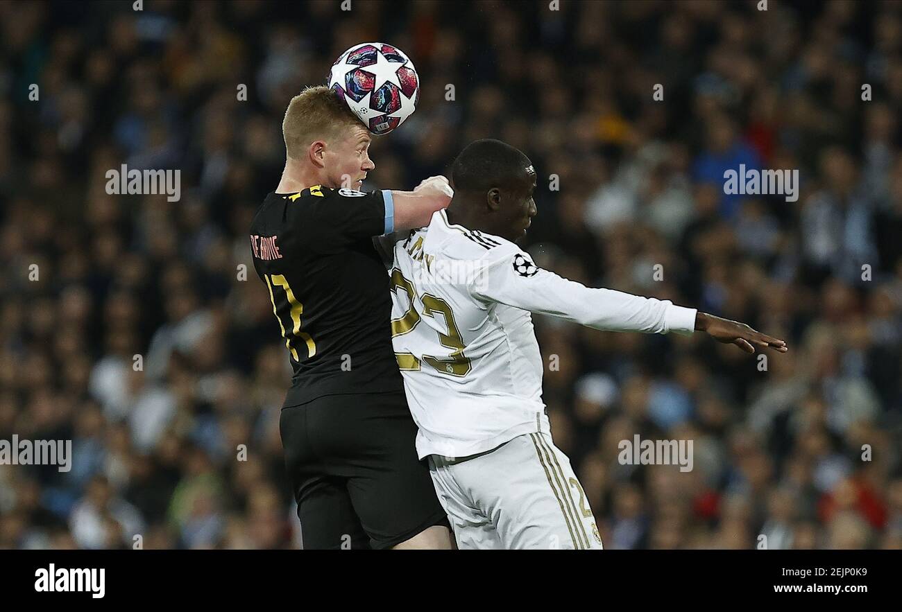 Kevin De Bruyne of Manchester City and Real Madrid CF's Ferland Mendy ...