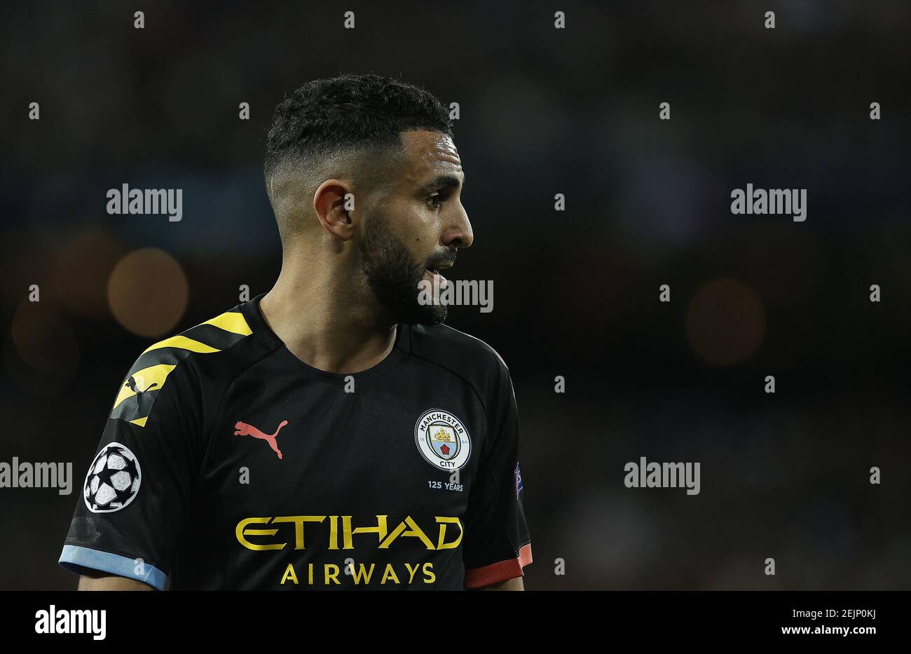 Riyad Mahrez of Manchester City during UEFA Champions League match, round of 16 first leg ...