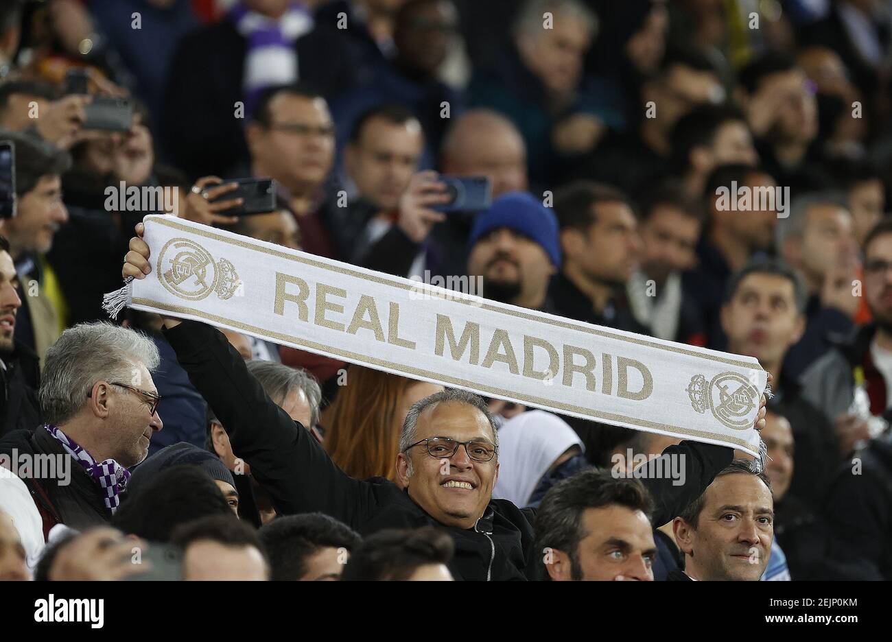 Fan of Real Madrid UEFA Champions League match, round of 16 first leg ...