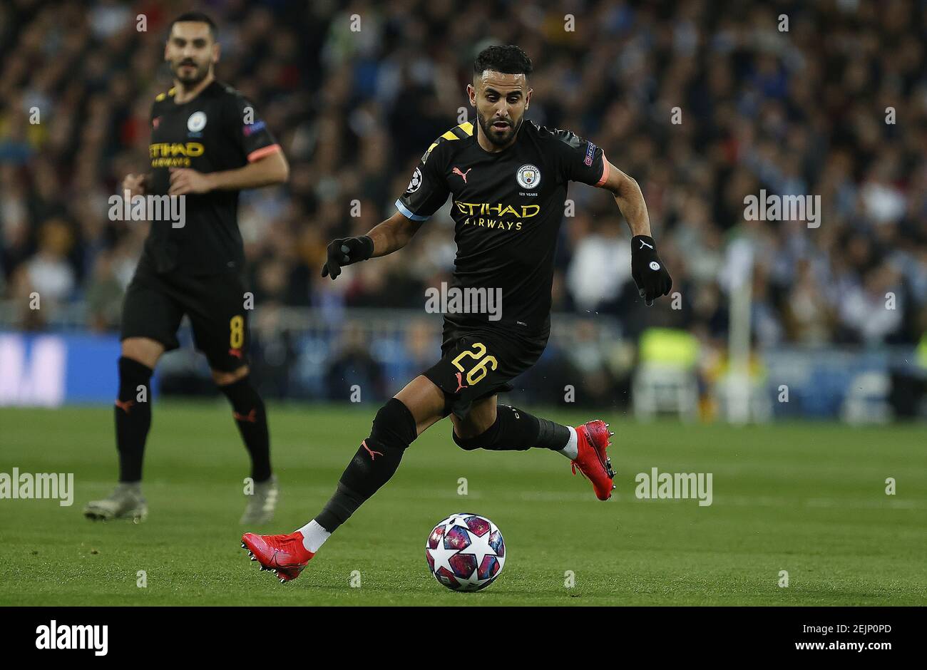 Riyad Mahrez of Manchester City during UEFA Champions League match, round of 16 first leg ...