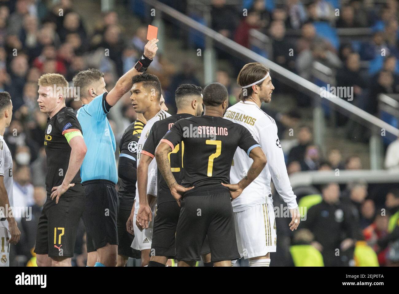Real Madrid's Sergio Ramos shown red card during UEFA Champios League ...