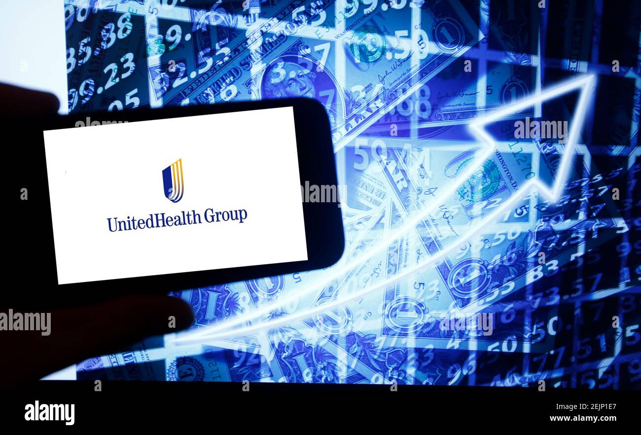 The logo of UnitedHealth Group (UHG) is seen on a screen of a ...