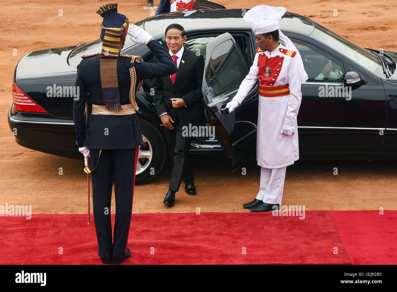 NEW DELHI, INDIA - FEBRUARY 27: Myanmar's President Win Myint arrives ...