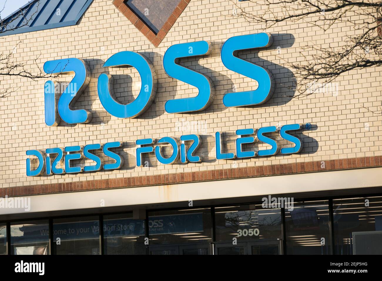A logo sign outside of a Ross retail store location in Waldorf ...