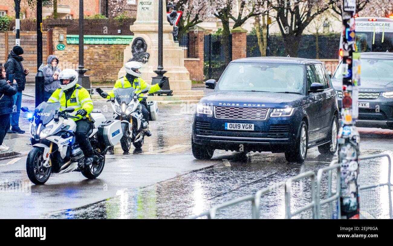 Prince Harry, Duke of Sussex arrives with his security in a police ...