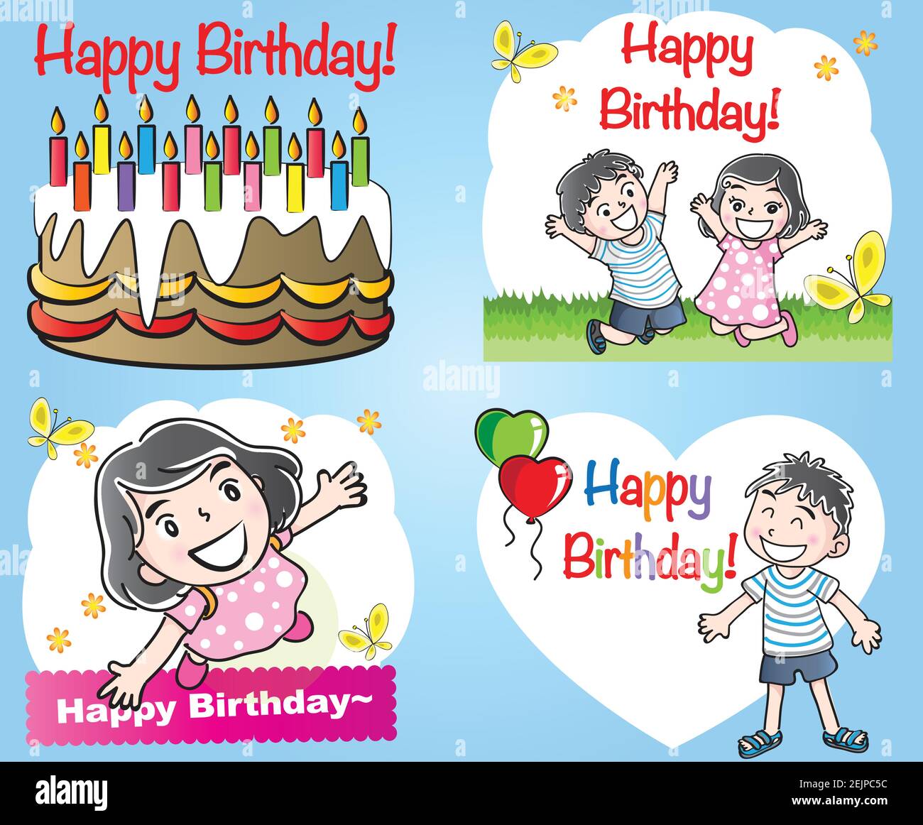 vector cartoon kids happy birthday cake card Stock Vector Image & Art ...