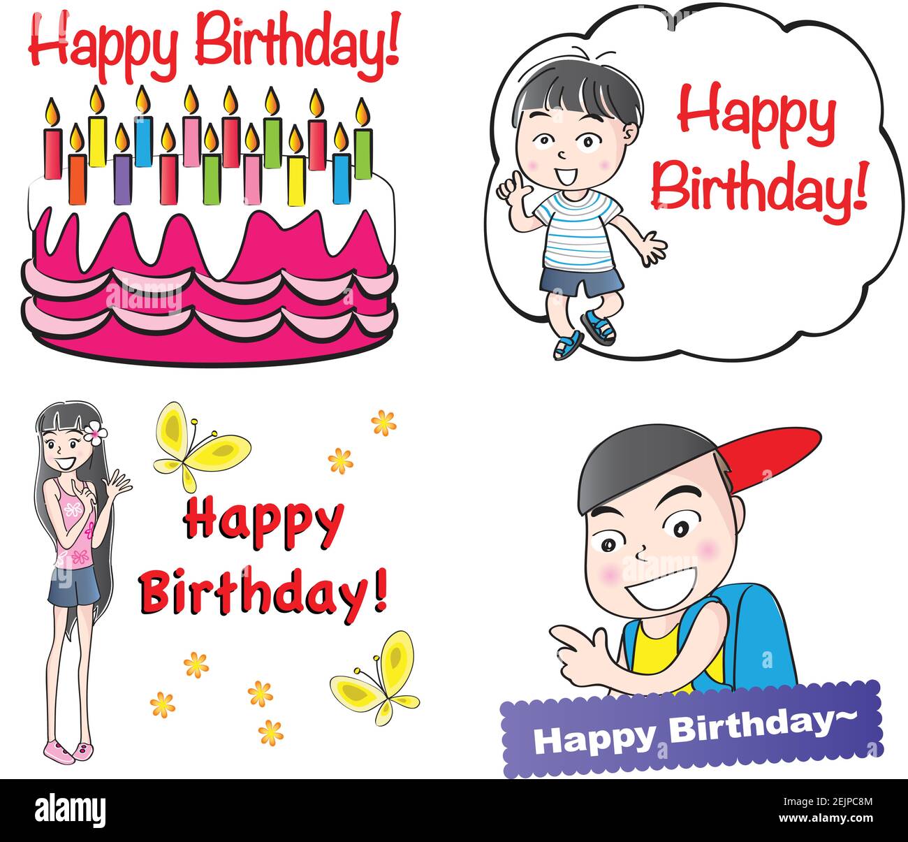 vector cartoon kids happy birthday cake card Stock Vector Image & Art ...