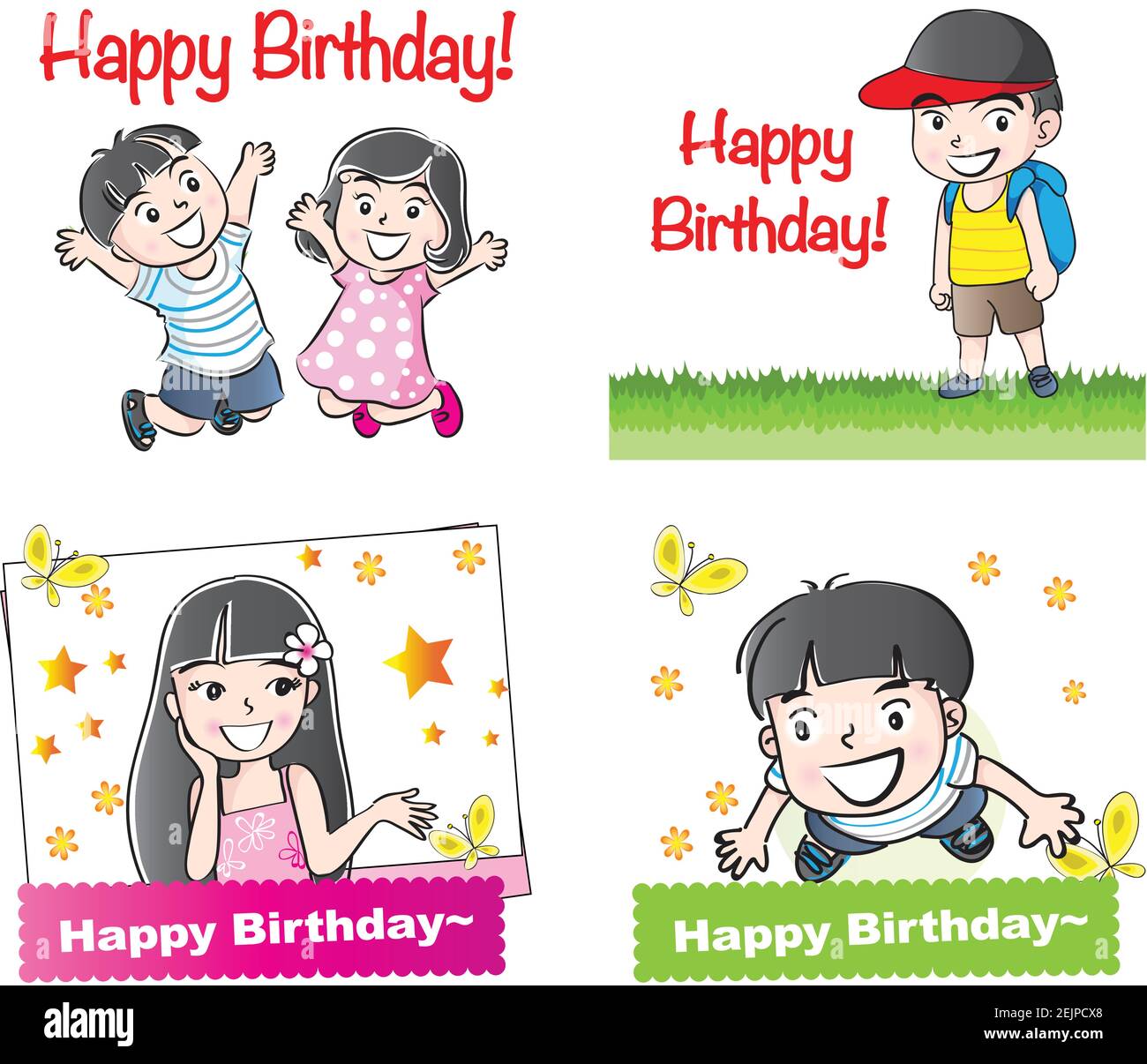 vector cartoon kids happy birthday cake card Stock Vector Image & Art ...