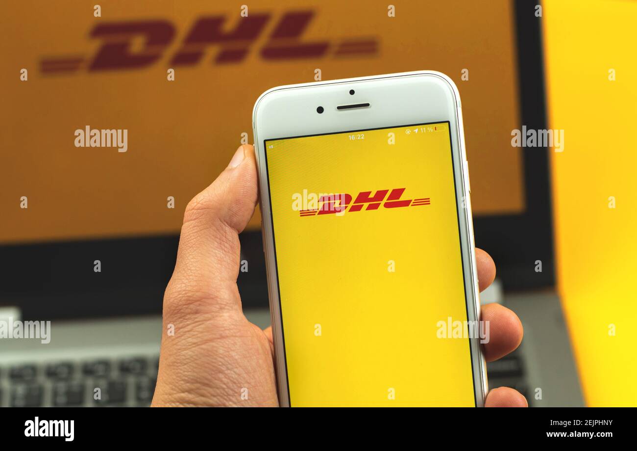 Kharkov, Ukraine - February 22, 2021: DHL app on screen of Apple ...