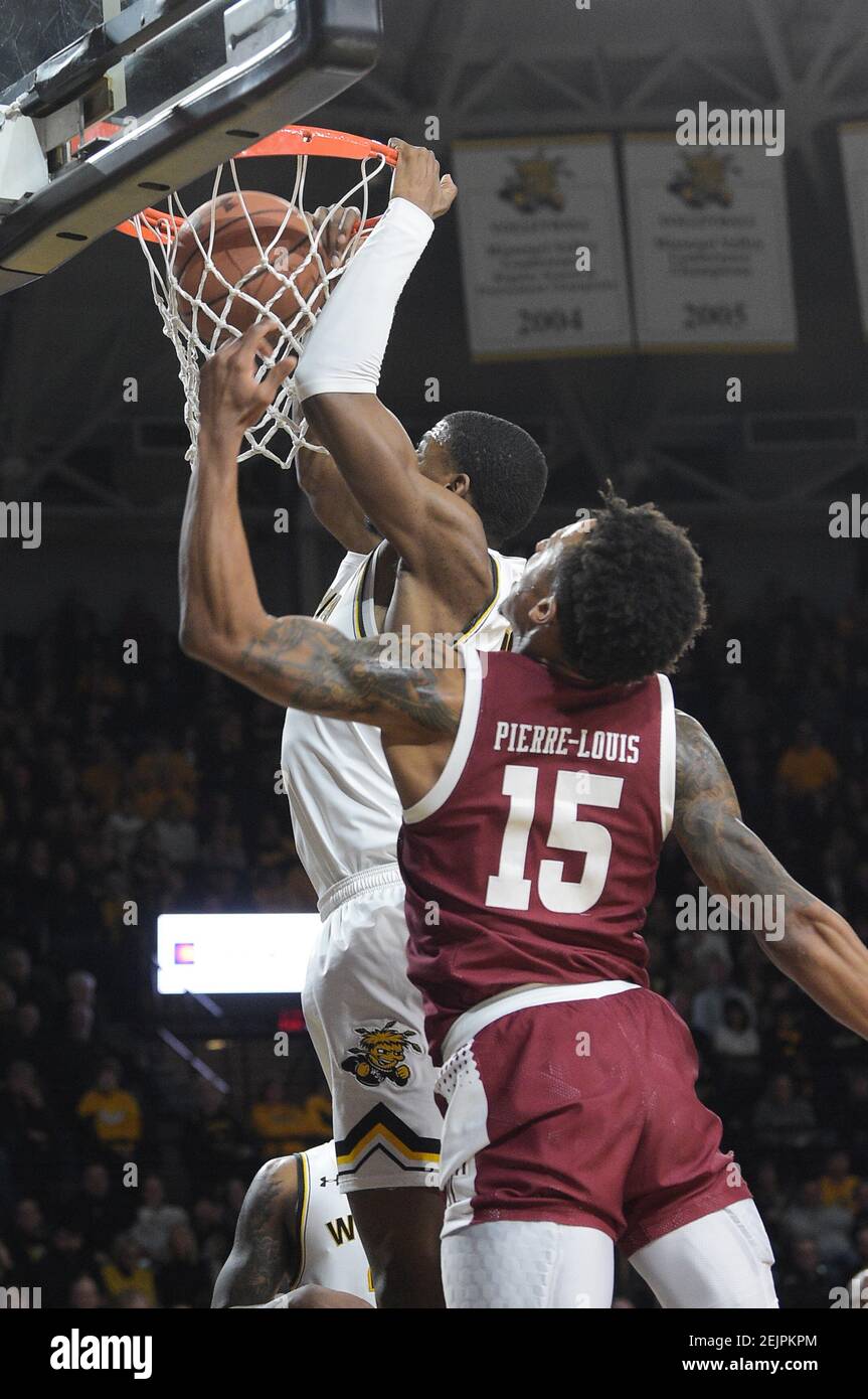 February 27, 2020: Wichita State Shockers forward Trey Wade (5) dunks ...