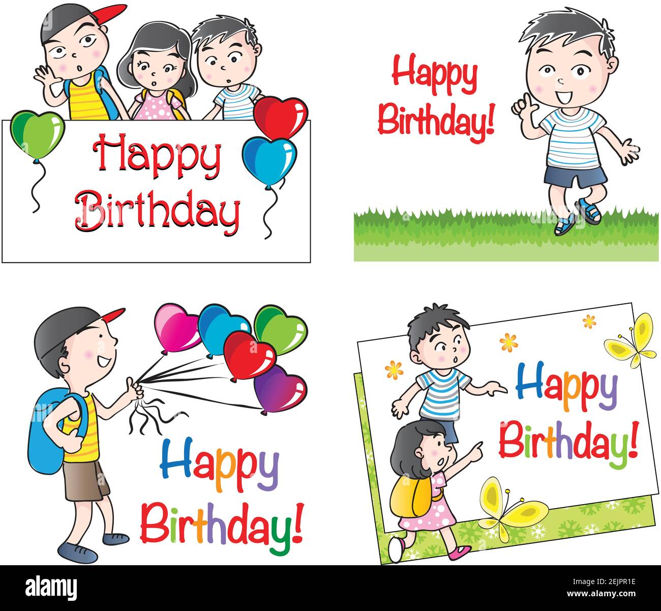 vector cartoon boy and girl happy birthday card Stock Vector Image ...