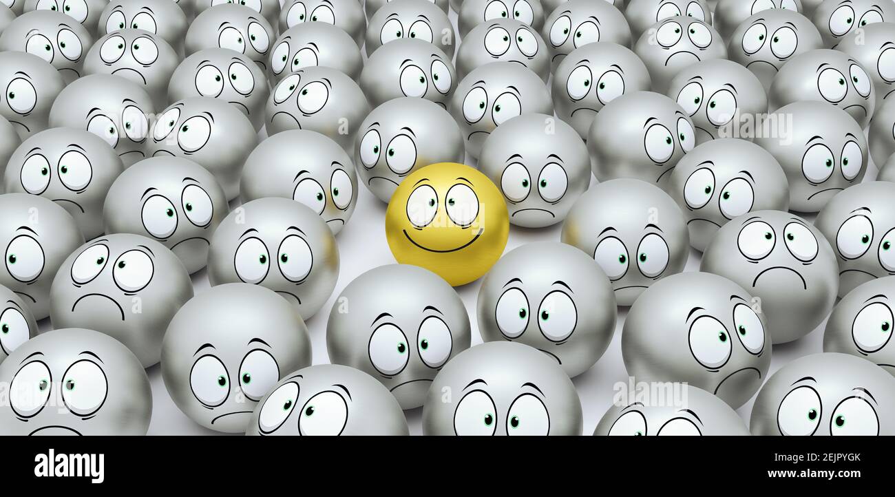 Happy and sad smiley faces in crowd 3d render 3d illustration Stock ...