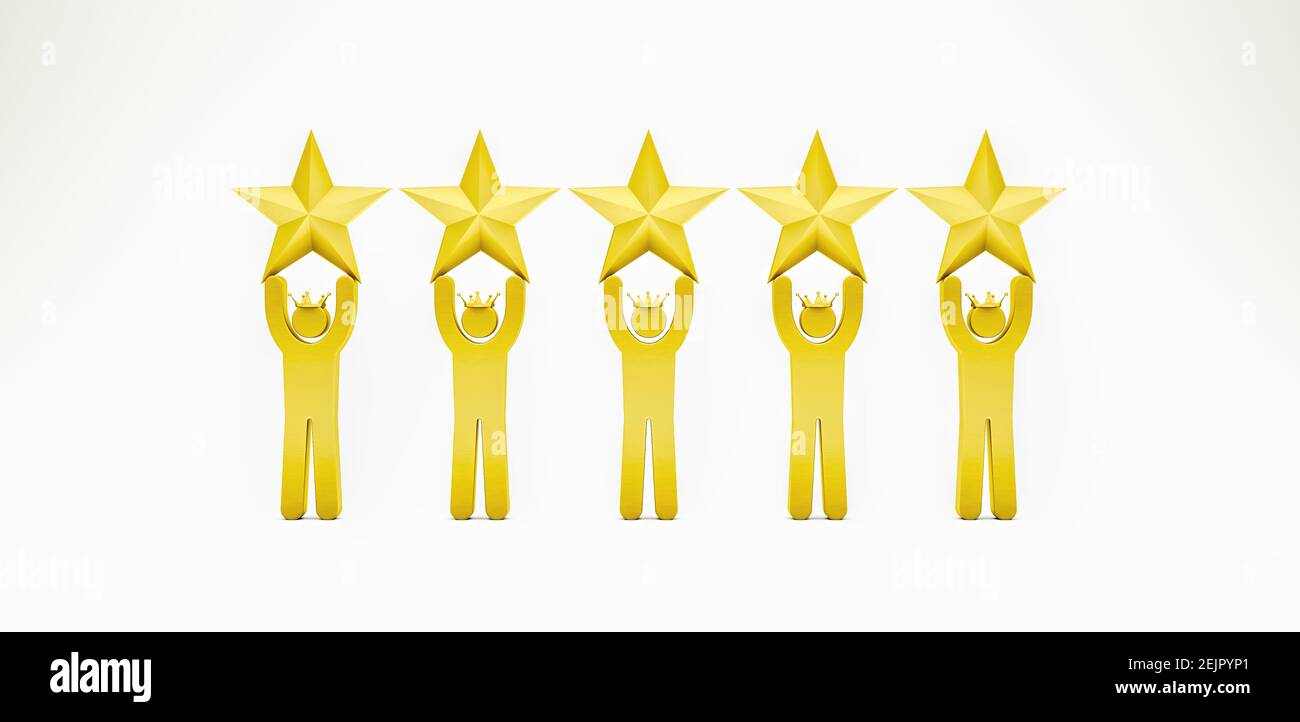 People Hold Five golden stars isolated on white background 3d render 3d ...