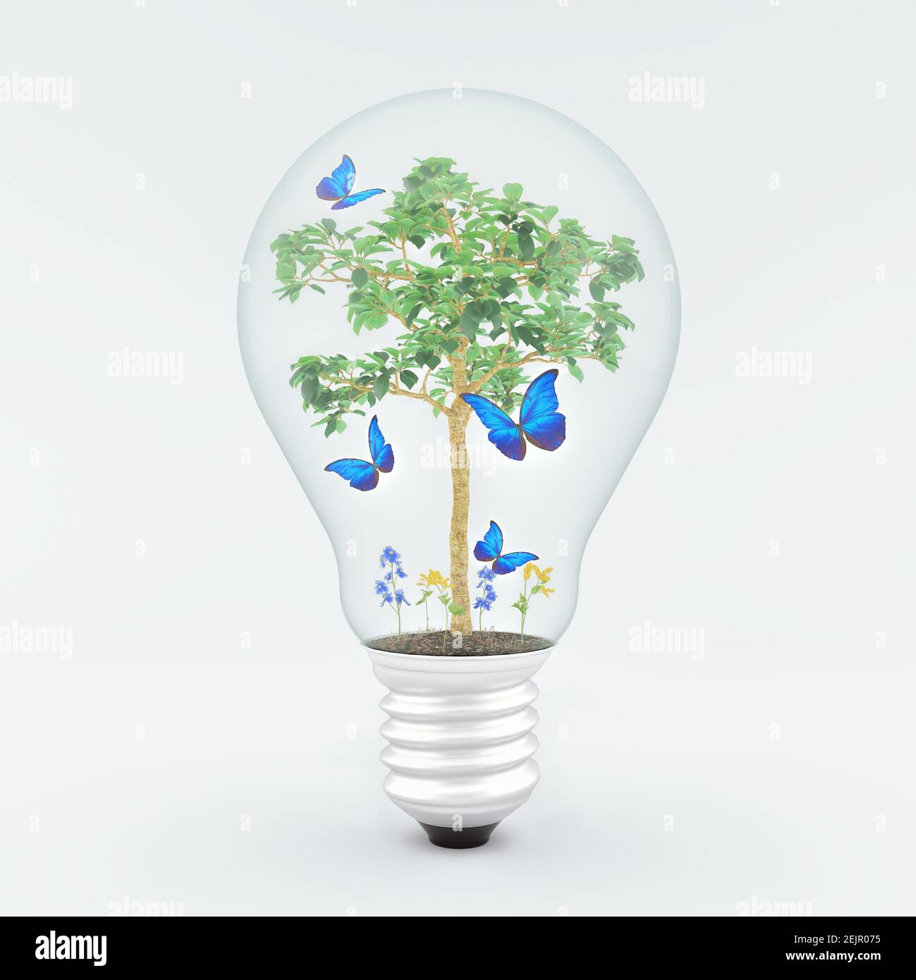 Green energy concept, tree inside light bulb 3d render 3d illustration Stock Photo - Alamy
