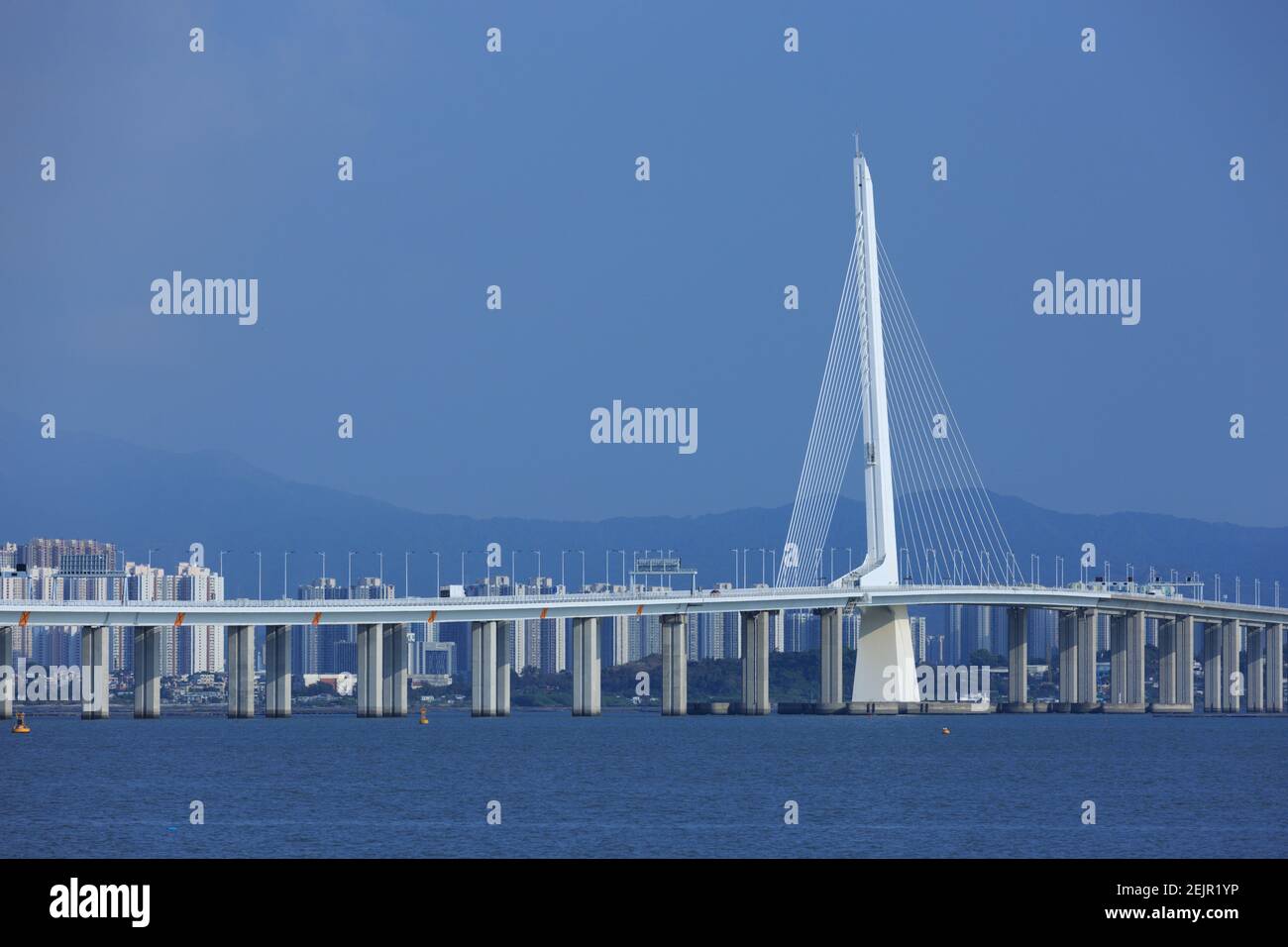 Shenzhen Bay Bridge, which connects Shenzhen city and Hong Kong, stands ...