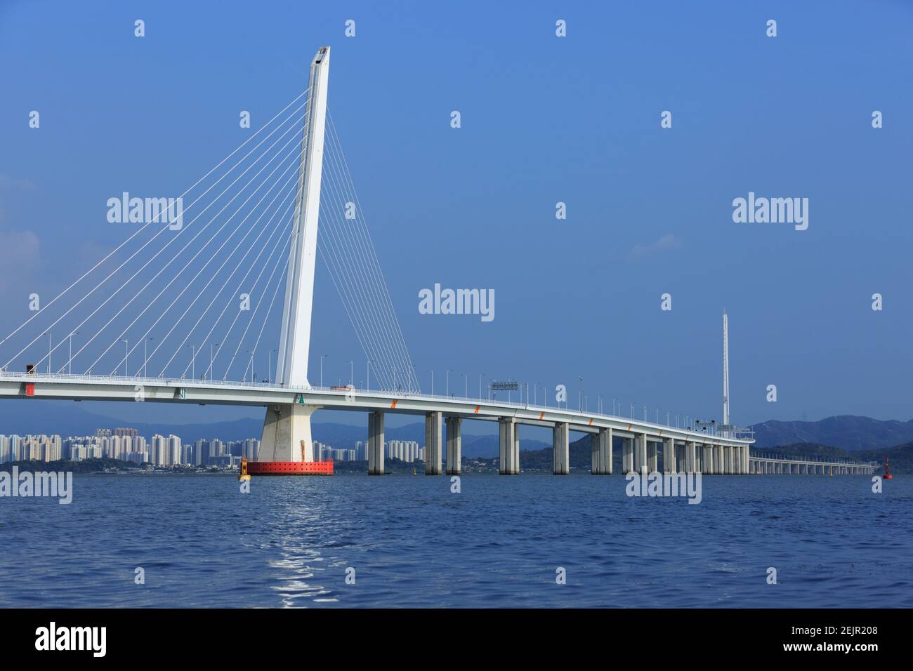 Shenzhen Bay Bridge, which connects Shenzhen city and Hong Kong, stands ...
