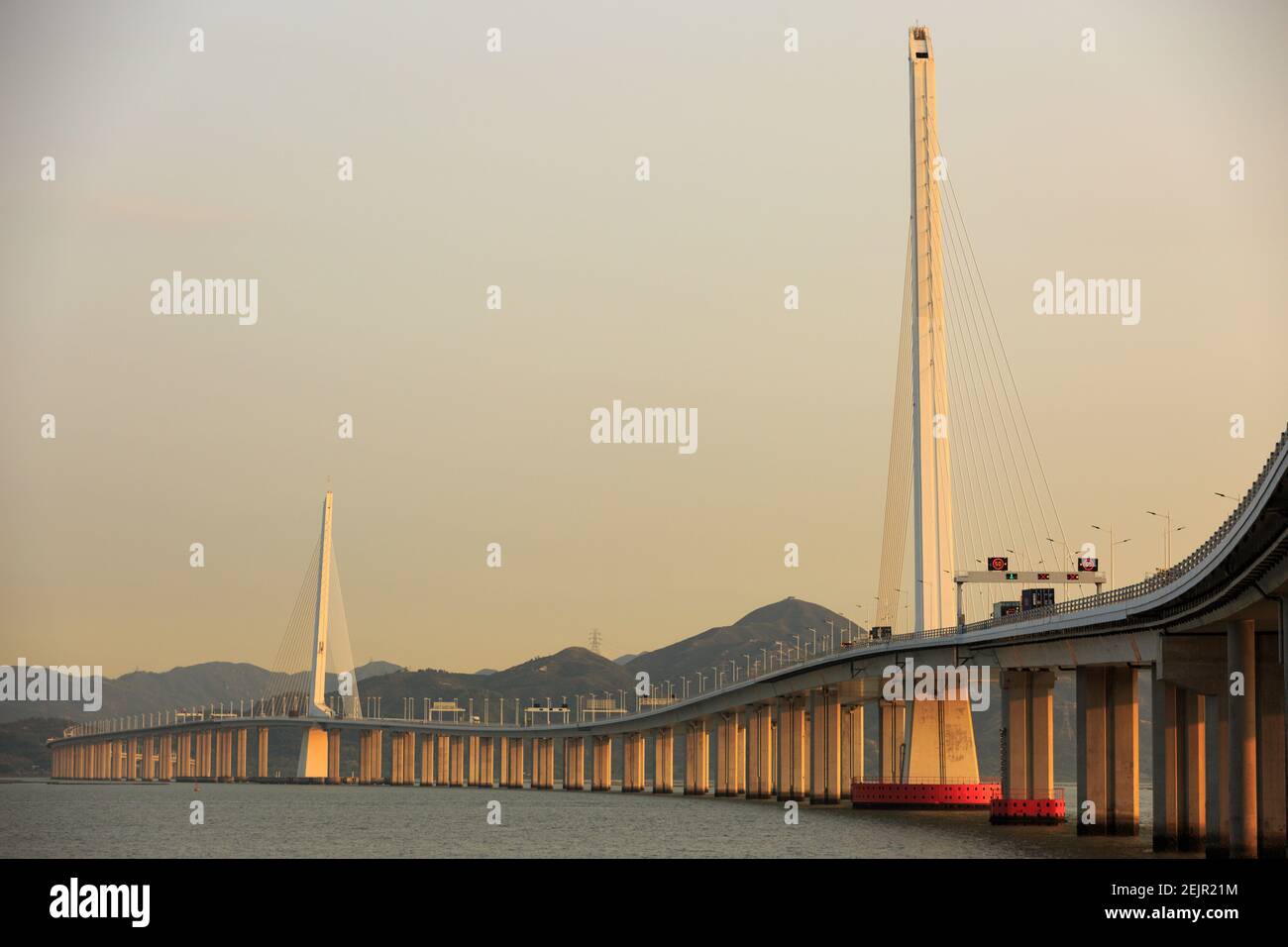 Shenzhen Bay Bridge, which connects Shenzhen city and Hong Kong, stands ...