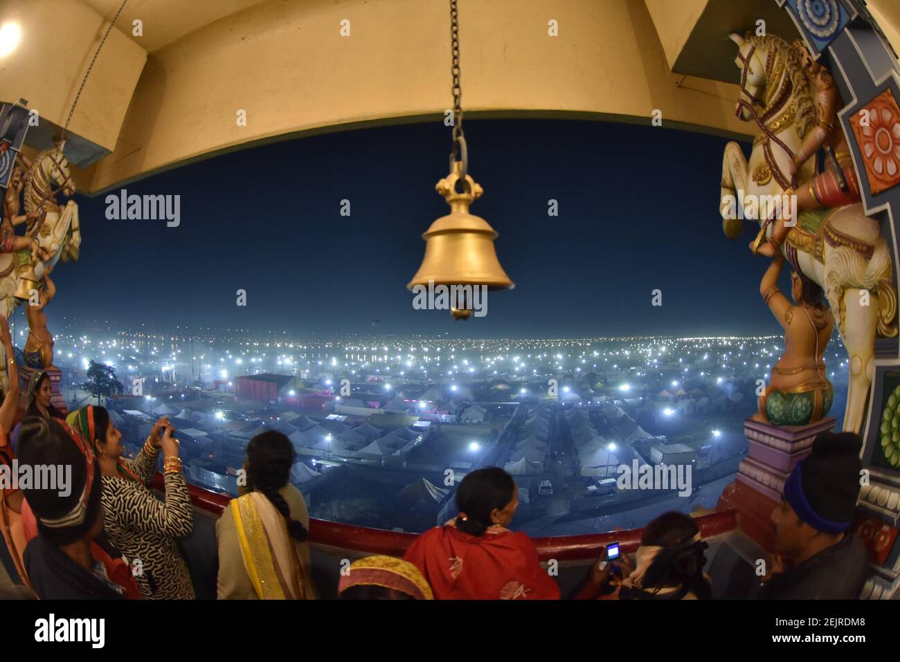February 10, 2021: Prayagraj, India: A view from a high temple above ...
