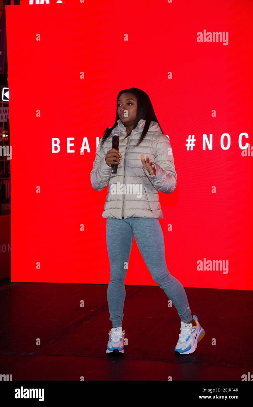 Olympic Gymnast Simone Biles appears at Times Square for SK-II Beauty ...