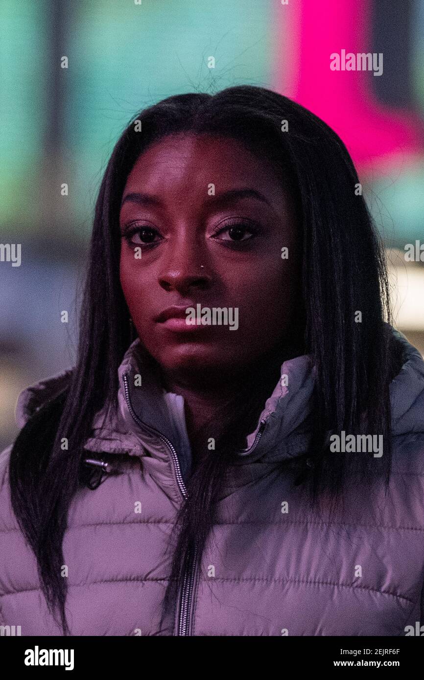 Olympic Gymnast Simone Biles appears at Times Square for SK-II Beauty ...