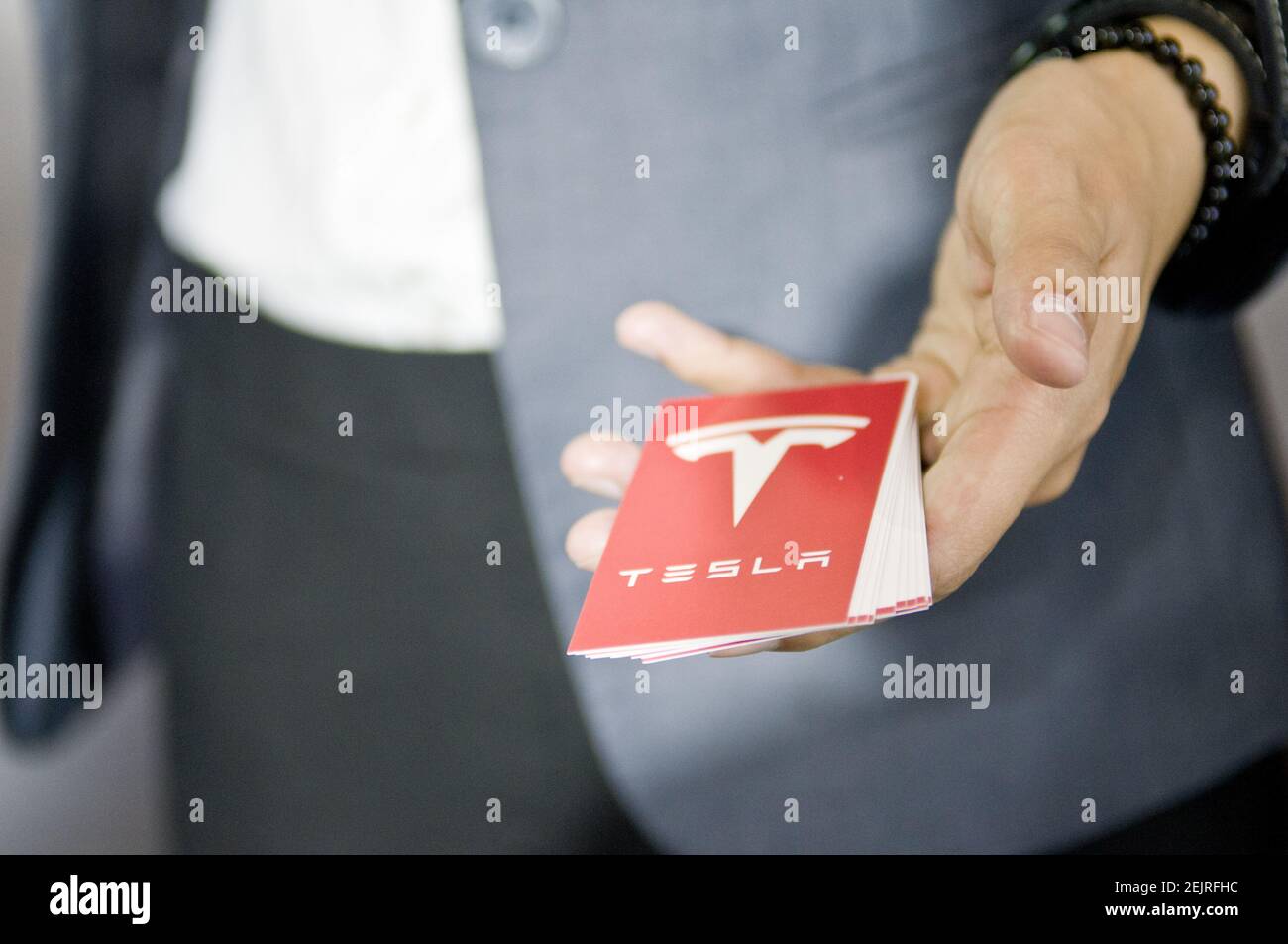 In this unlocated and undated photo, the logo of Tesla, an American ...