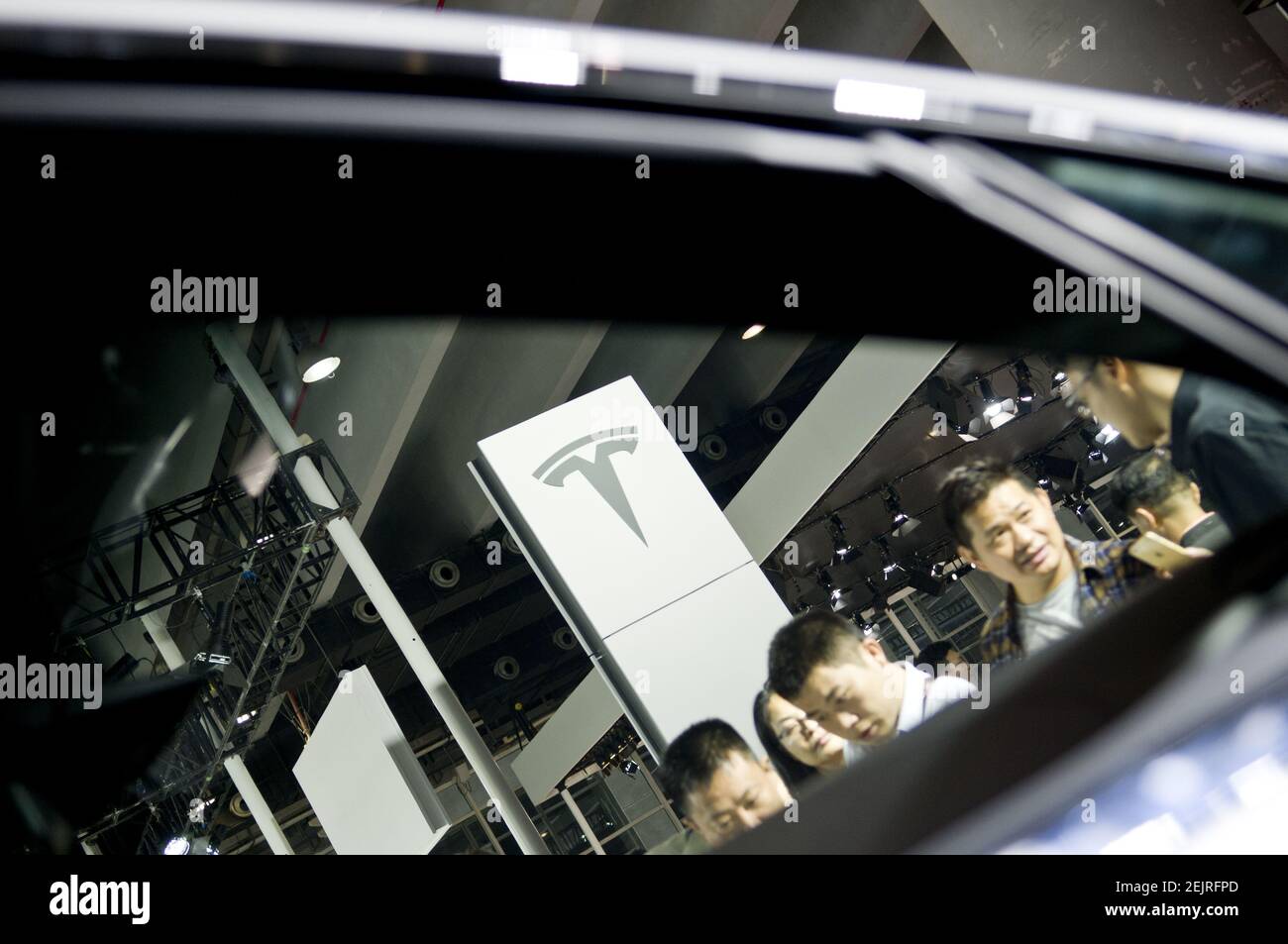 In this unlocated and undated photo, the logo of Tesla, an American ...