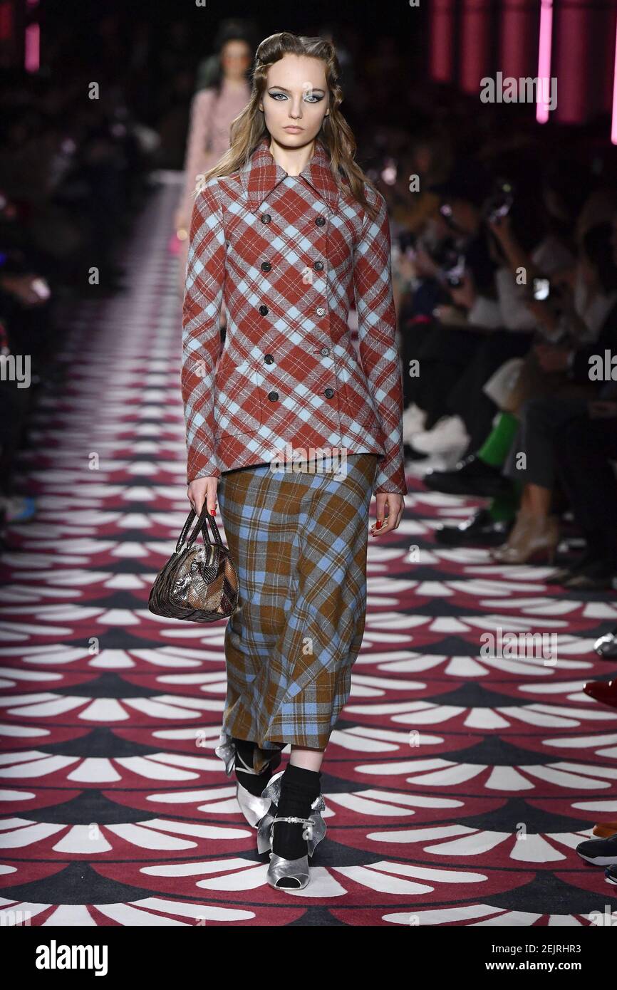 Model Fran Summers walks on the runway at the Miu Miu fashion show during Fall / Winter 2020 / ...