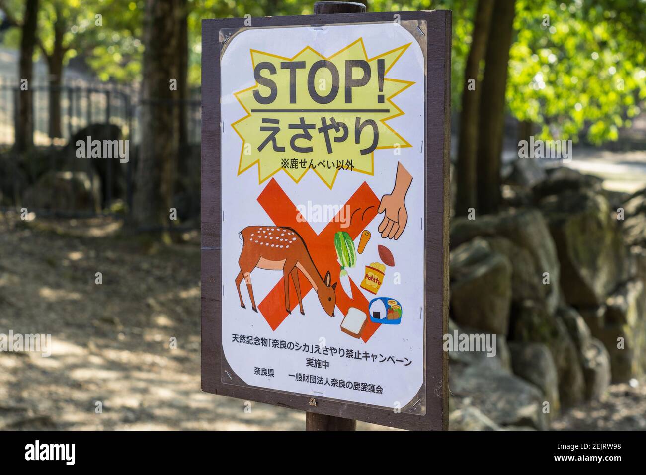 Sign recently erected by the Nara Deer Preservation Foundation in Nara ...