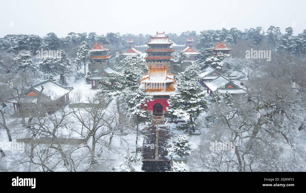 An aerial view of Zhao Mausoleum, which is also known as Beiling, the ...