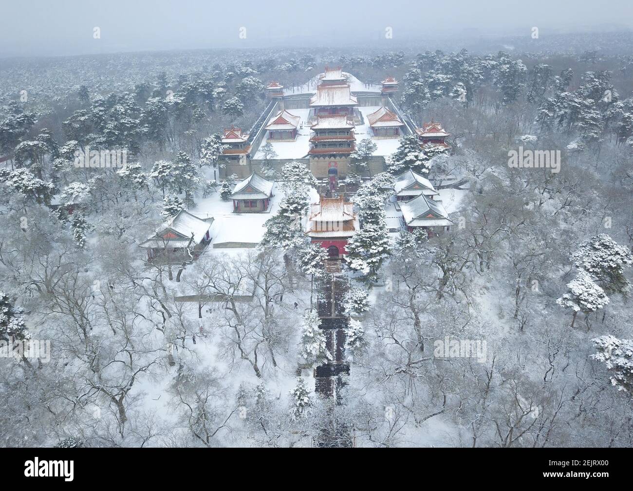 An aerial view of Zhao Mausoleum, which is also known as Beiling, the ...