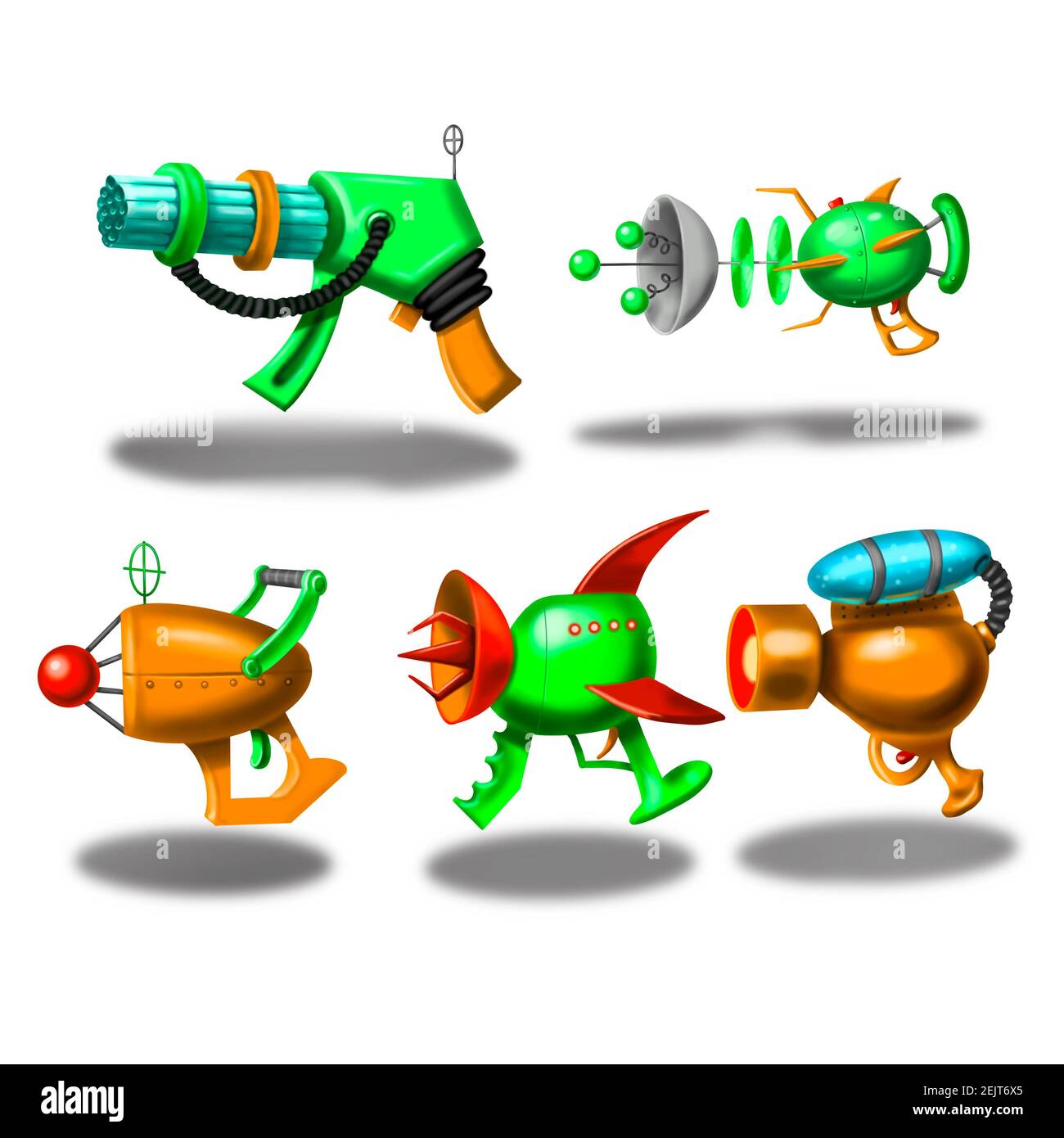Set of cartoon retro space blasters, beam guns, laser weapons isolated on white background Stock ...