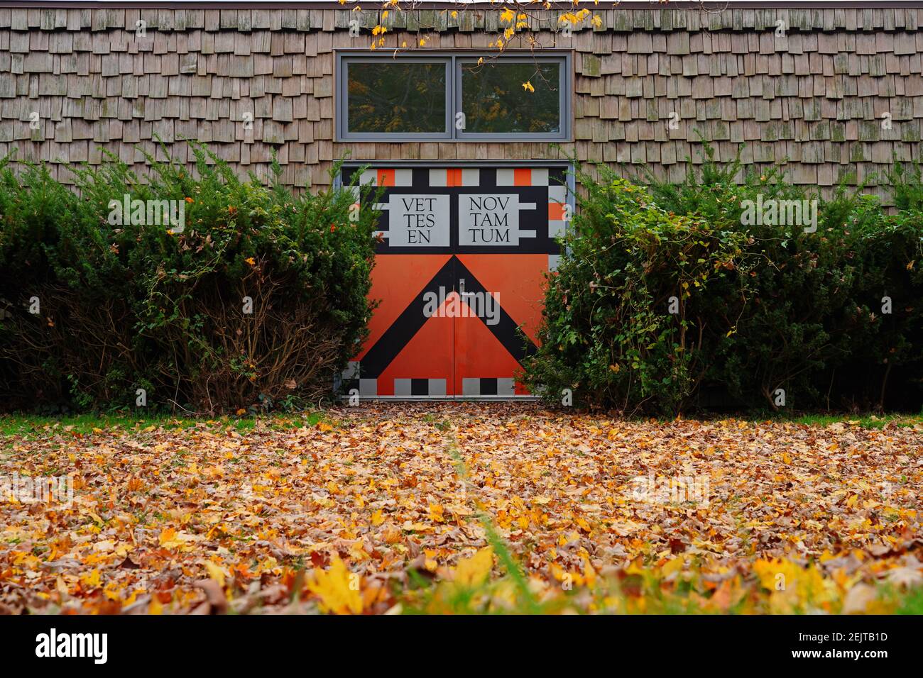 PRINCETON, NJ -23 OCT 2020- View of the orange and black shield on the ...