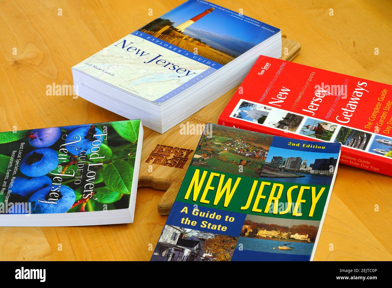 PRINCETON, NJ -31 JAN 2021- View of a collection of travel guide books ...