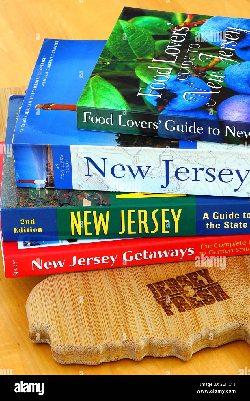 PRINCETON, NJ -31 JAN 2021- View of a collection of travel guide books ...