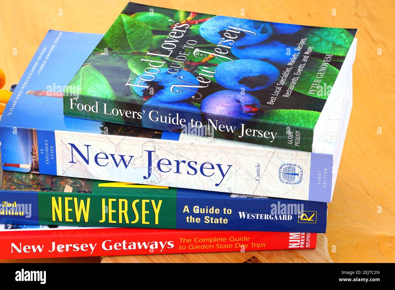 PRINCETON, NJ -31 JAN 2021- View of a collection of travel guide books ...