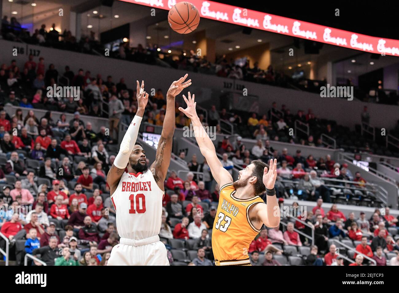 Mar 08, 2020: Bradley Braves forward Elijah Childs (10) puts up a shot ...
